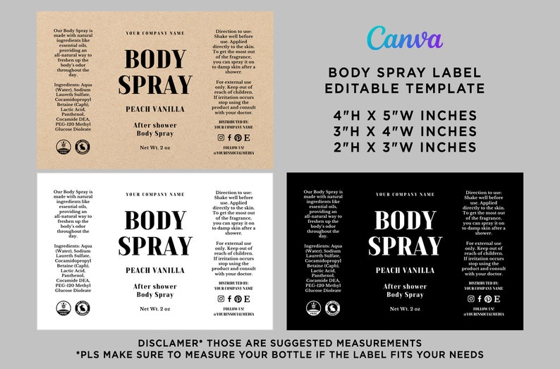 Body Spray Template, Body Spray Labels, Body Perfume Labels, After ...