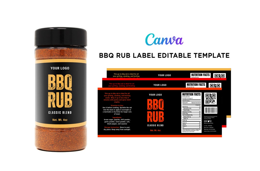 Printable BBQ Rub Label Design, Barbeque Rub 4oz Clear Bottle, Barbeque ...