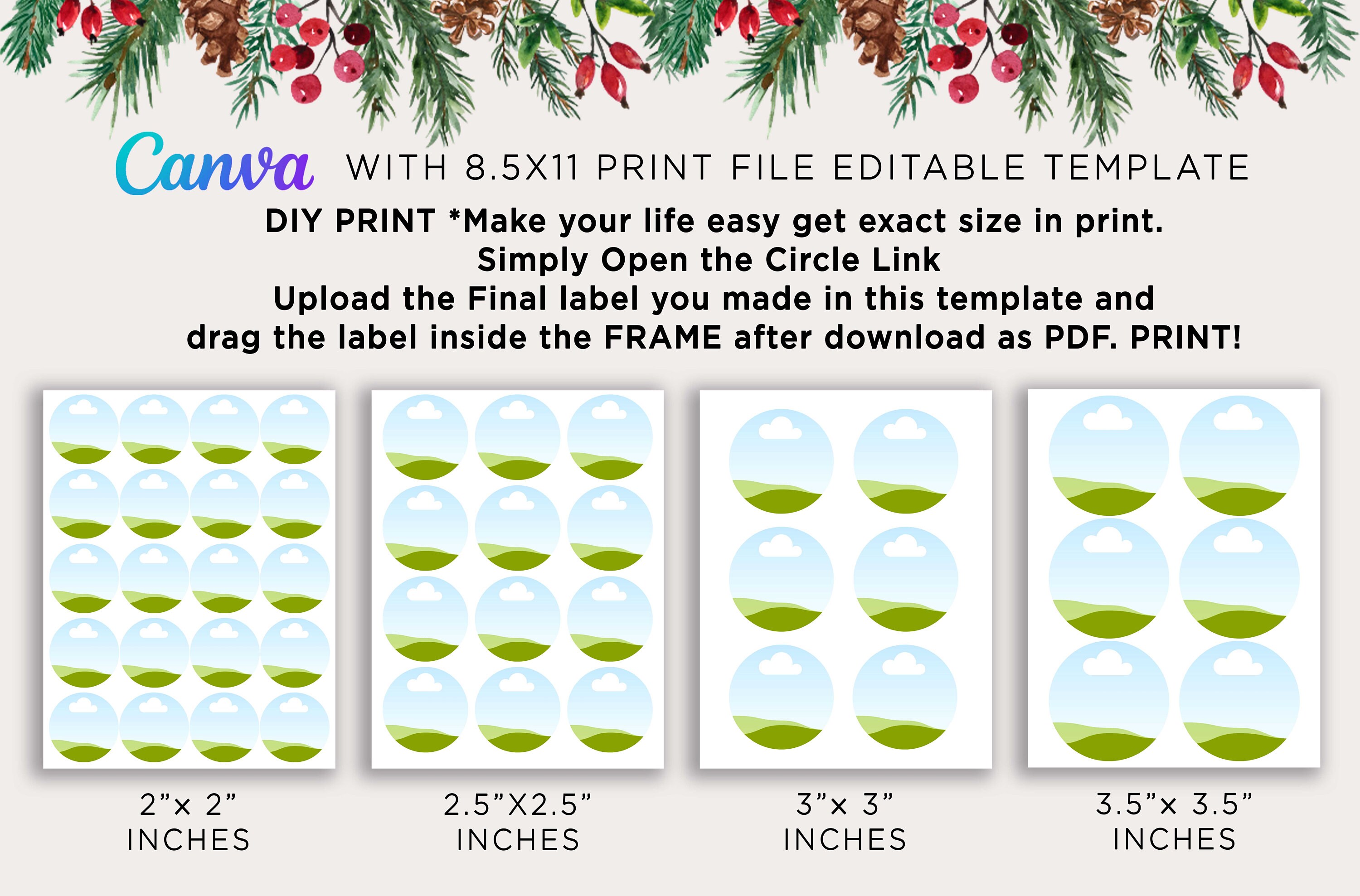 Christmas Theme Round Labels Printable Christmas Round Tags - Etsy