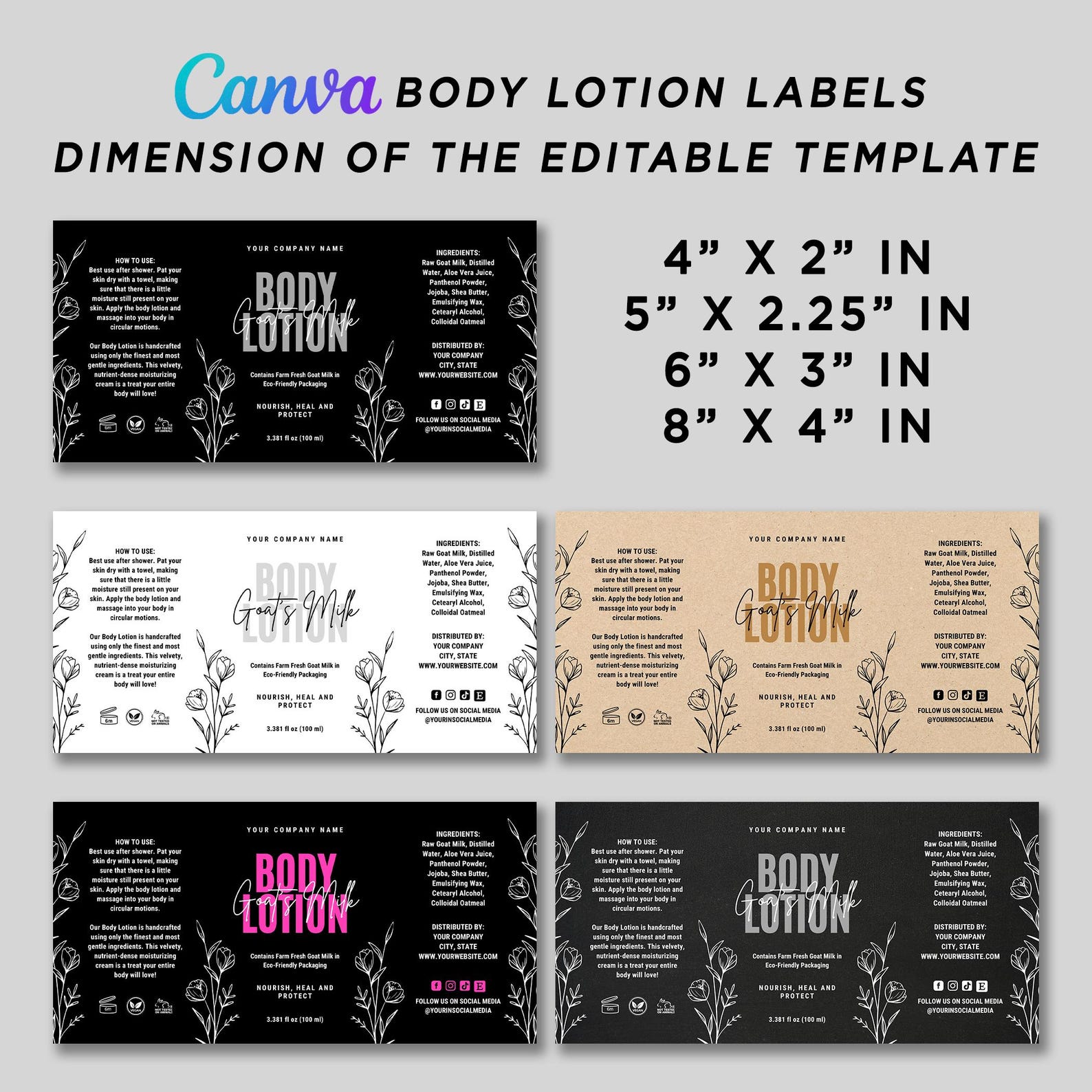 Editable Body Lotion Label Template Canva - DIY Goat's Milk Skincare ...