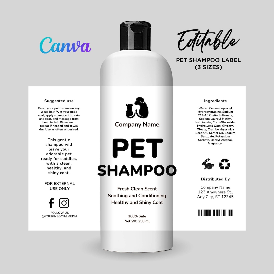 Pet Shampoo Bottle Label, Dog Shampoo Label, Cat Shampoo Label Sticker ...