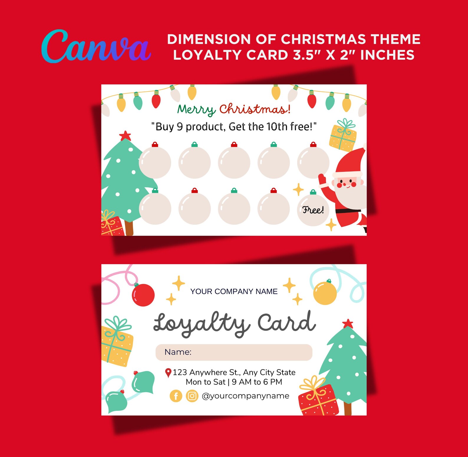 Christmas Loyalty Card Template Editable Canva, Holiday VIP Reward Card ...