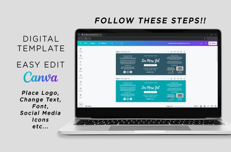 Printable Sea Moss Labels, Seamoss Label Template, Sea Moss Gel Labels ...