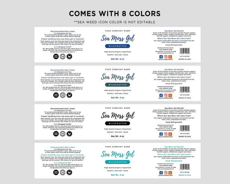 Printable Sea Moss Labels, Seamoss Label Template, Sea Moss Gel Labels ...