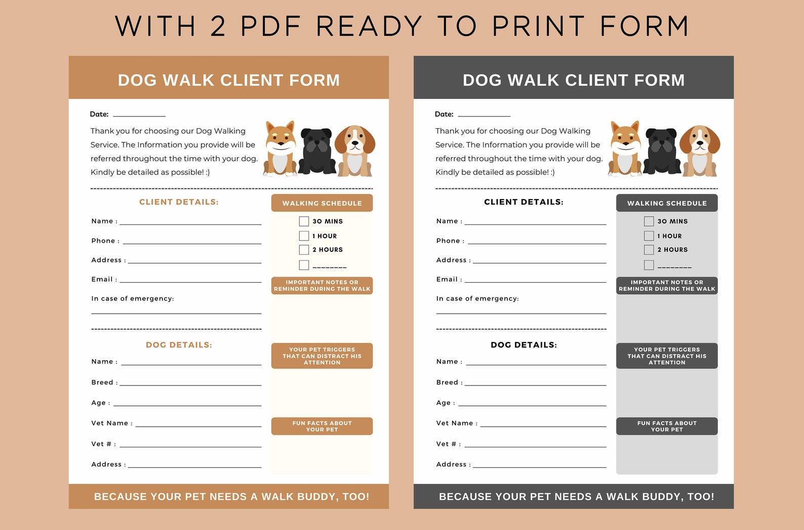 Printable Dog Walk Client Form Dog Walk Service Dog - Etsy