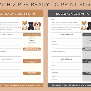 Printable Dog Walk Client Form, Dog Walk Service Dog Information, Dog ...