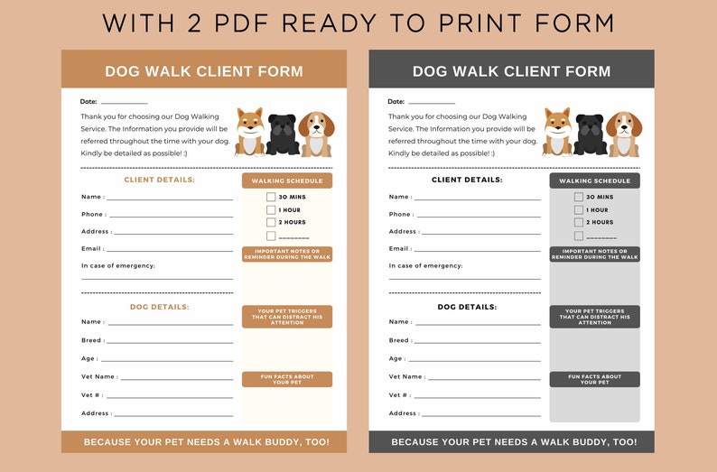 Printable Dog Walk Client Form Dog Walk Service Dog - Etsy