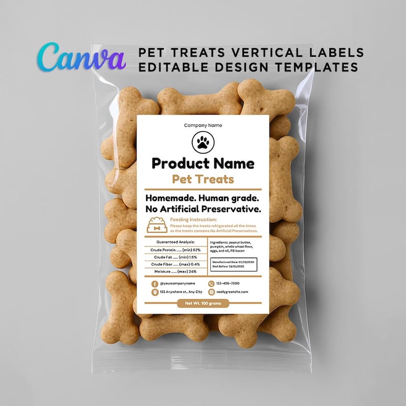 Vertical Label for Pet Treats, Pet Treats Label, Pet Treats Pouch ...