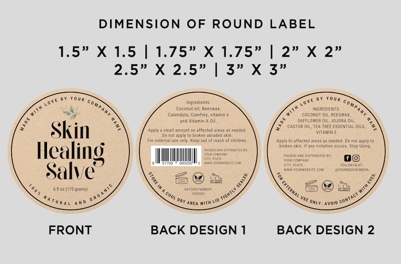 Printable Skin Healing Salve Round Label Sticker, Skincare Balm Round ...