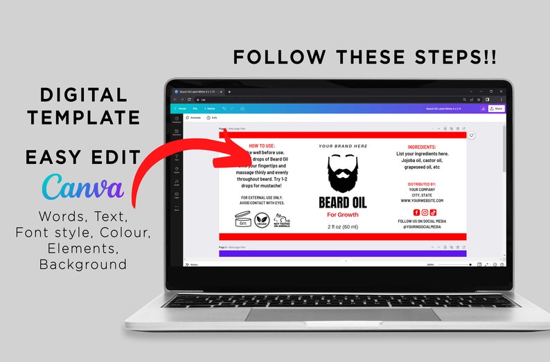 Printable Beard Oil Labels Beard Oil Serum Bottle Dropper - Etsy