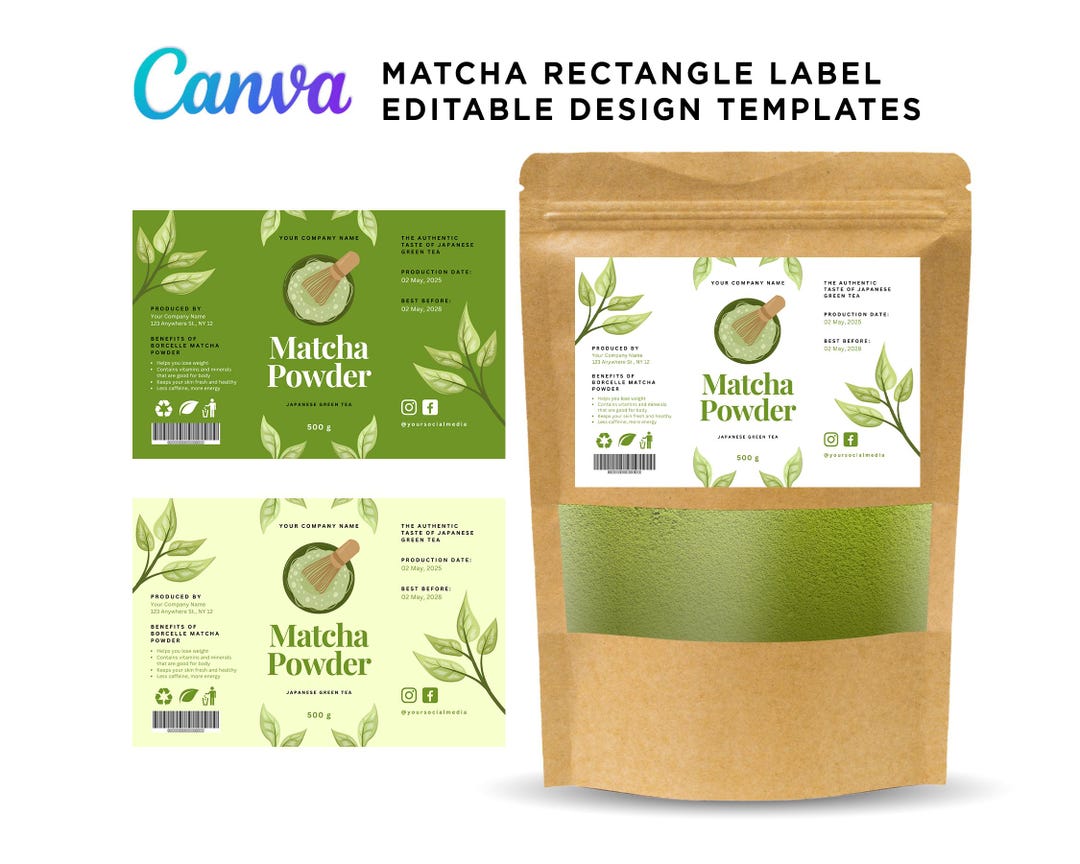 Matcha Labels, Matcha Tea Pouch Packaging, Matcha Powder Package ...