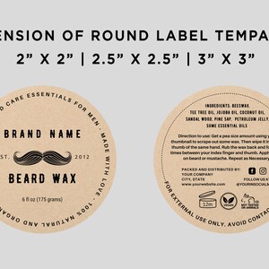 Beard Wax Label Design, Beard Balm Round Label Sticker, Balm Tin Can ...