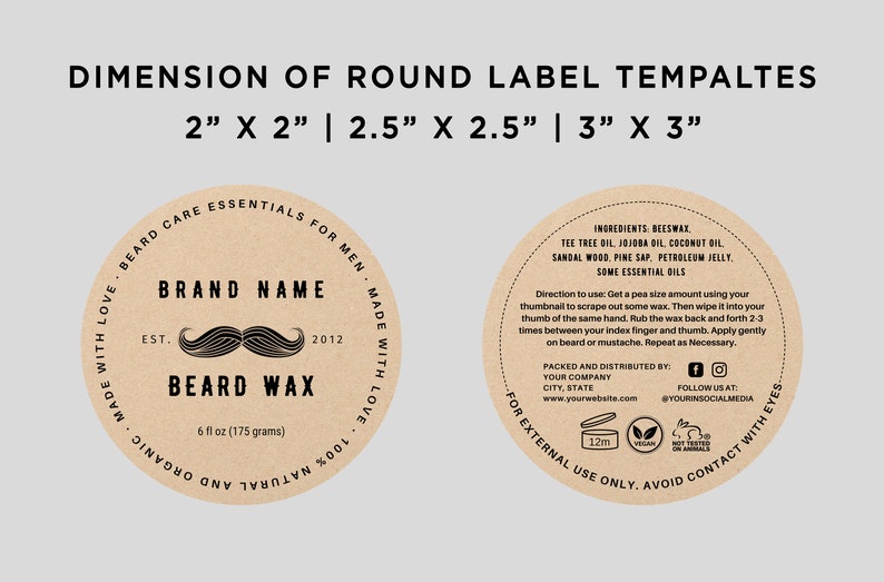 Beard Wax Label Design Beard Balm Round Label Sticker Balm - Etsy