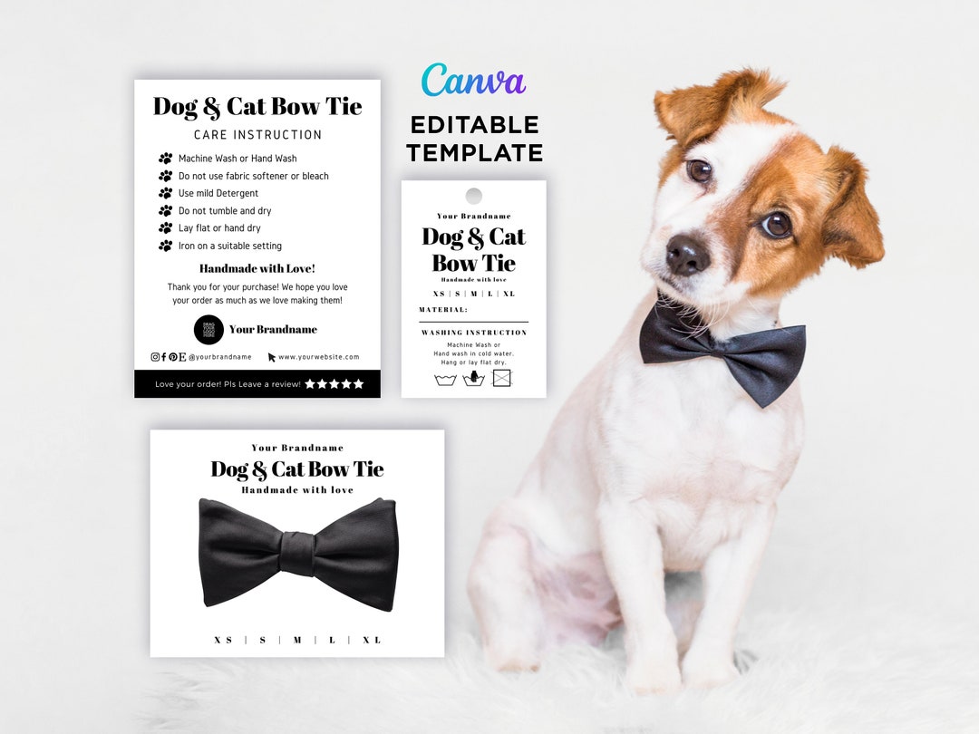 Printable Bow Card Label for Pet Bow Tie Business, DIY Pet Bow Tie Card ...