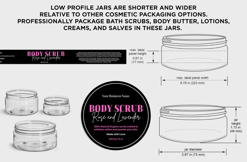 Printable Bath Body Scrub Labels for Low Profile Jars, Small Jar, Sugar ...