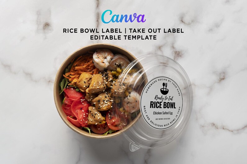 Printable Rice Bowl Label, Food Packaging Label, Take-out Label, Take ...