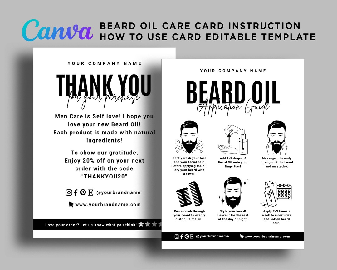 Beard Oil Care Card Beard Oil Application Guide Beard Care - Etsy