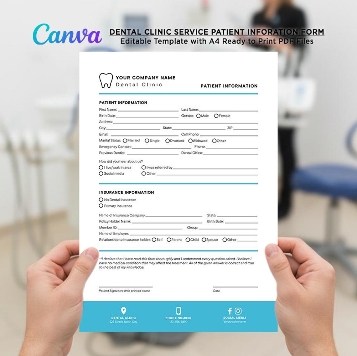 Printable Dental Clinic Patient Information, Dental Office Forms, New ...