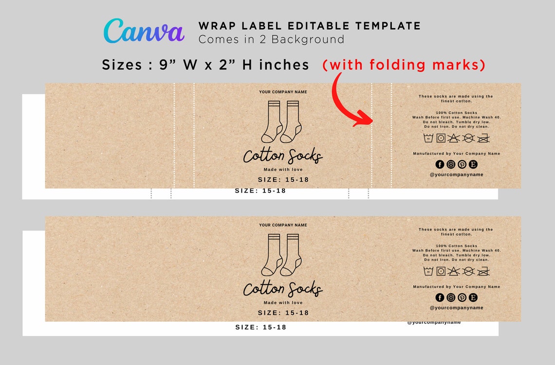 Printable Sock Wrap Labels Cotton Socks Label Designs - Etsy