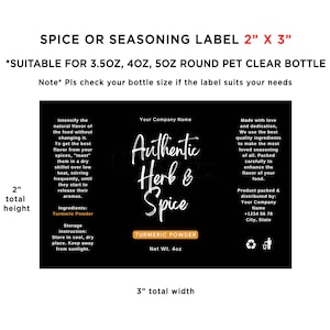 Printable Authentic Herb and Spice Label, Turmeric Powder Labels, Herb ...