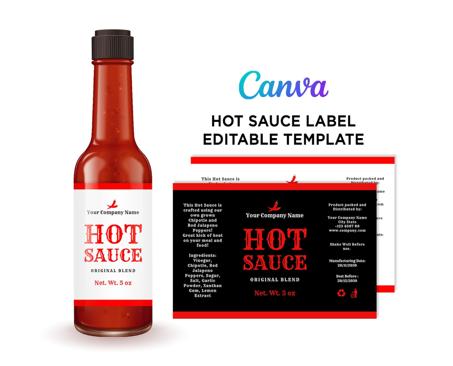 Hot Sauce Label Template, Design for Hot Sauce, Hot Sauce 5oz Bottle ...