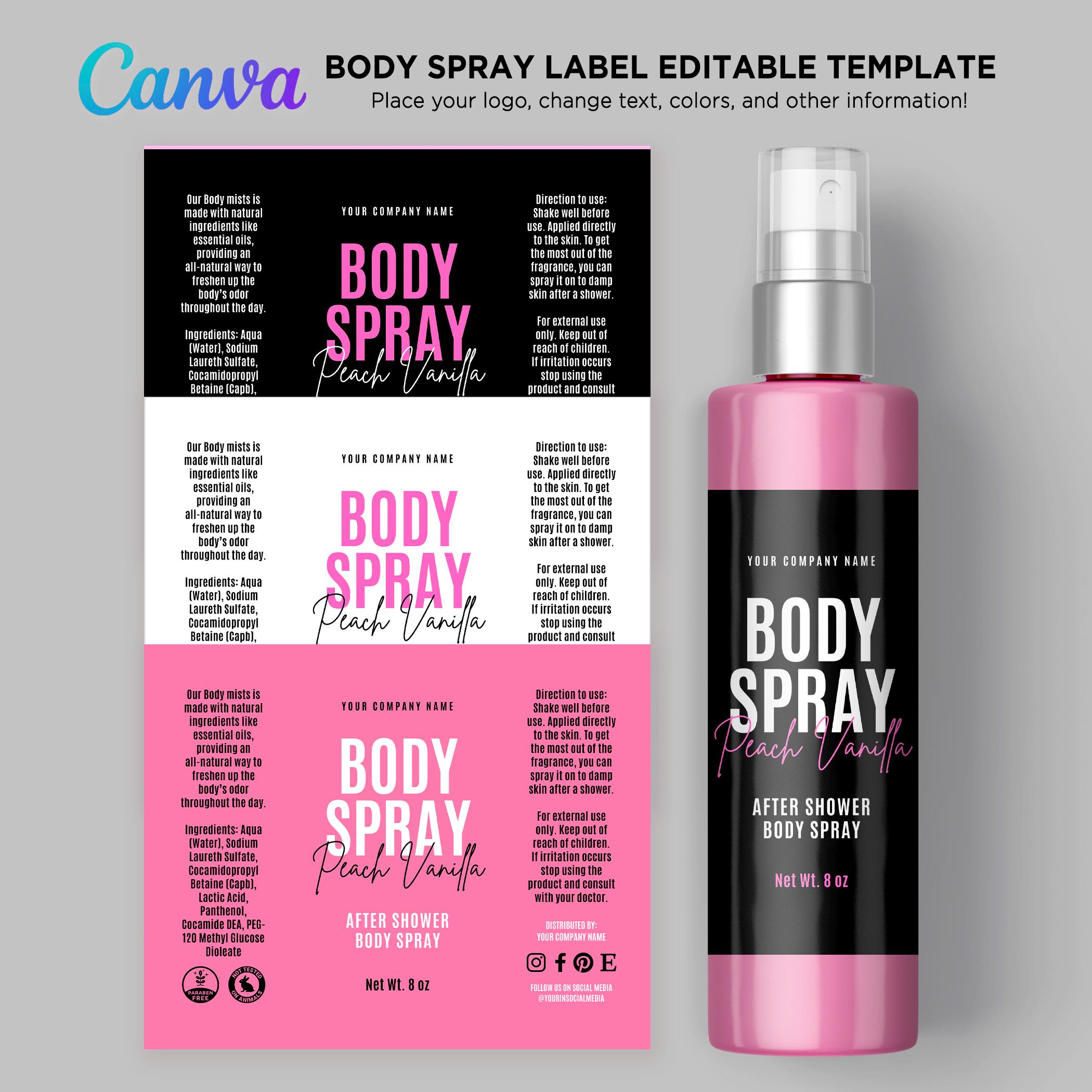 Body Spray Template, Body Spray Labels, Body Perfume Labels, After ...