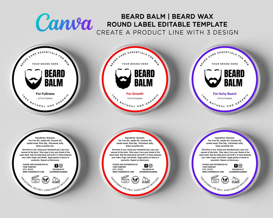 Printable Beard Wax Round Label, Beard Balm Round Label Sticker, Men ...