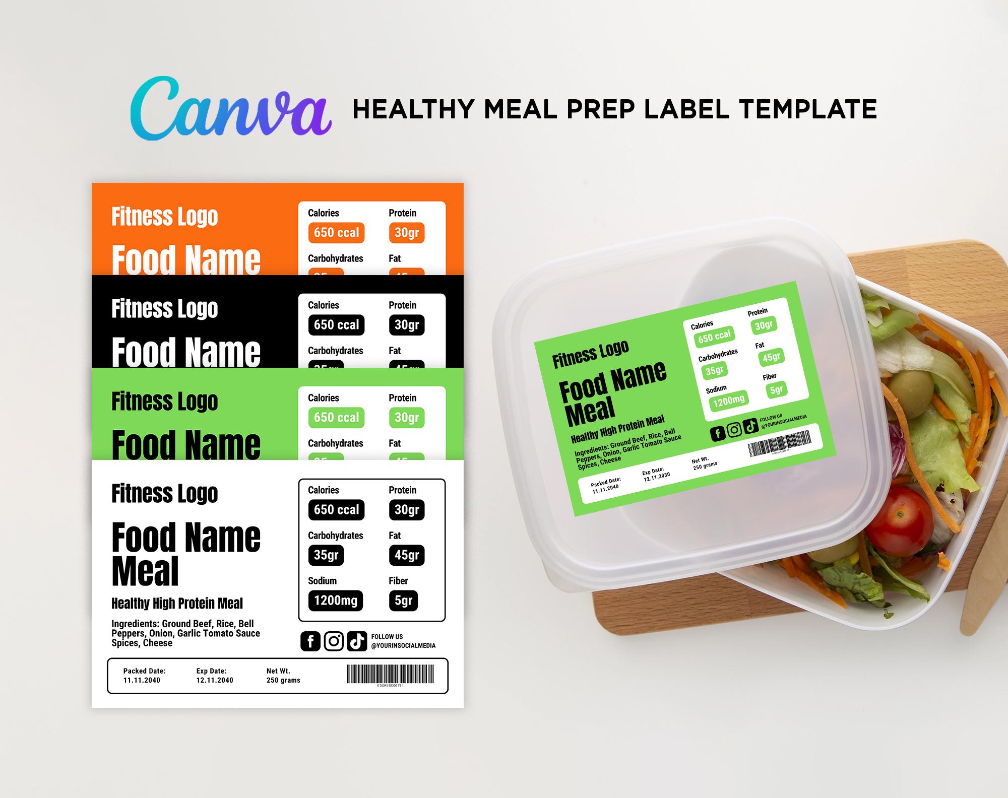 Meal Container Labels, Fitness Meal Labels, Healthy Meal Labels ...