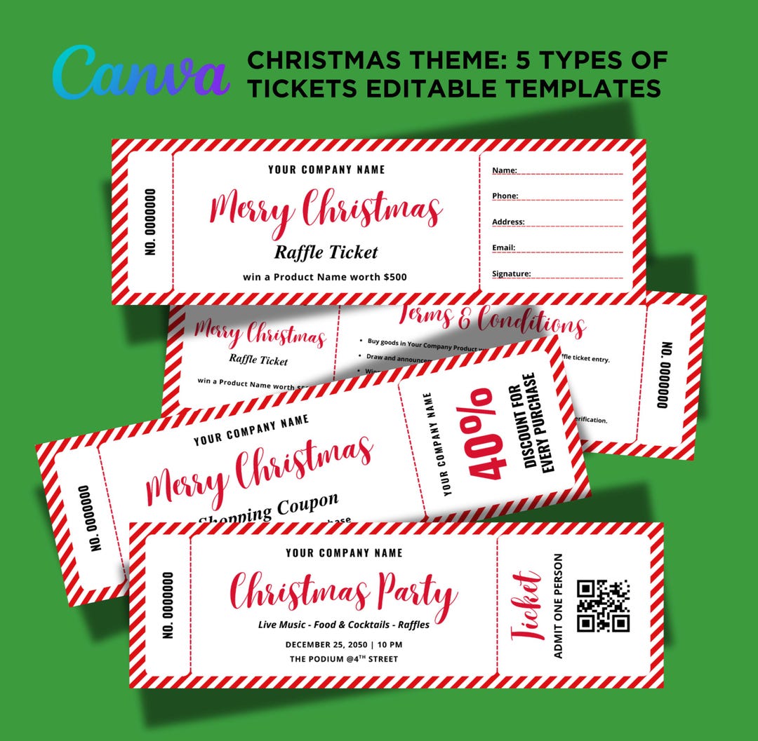 Christmas Raffle Ticket Template Bundle, Holiday Promotional Discounts ...