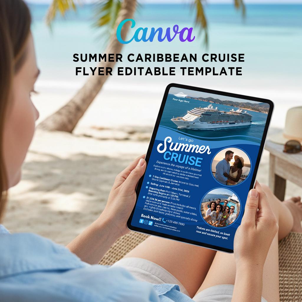 Summer Cruise Party Flyer Template, Caribbean Vacation Trip Event ...