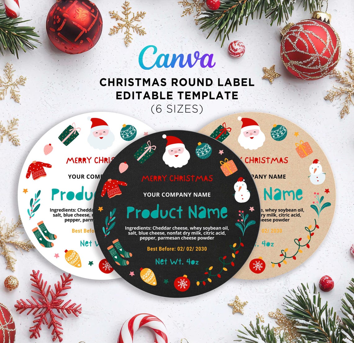 Christmas Mason Jar Tags, Holiday Canning Labels, Christmas Round Tags ...