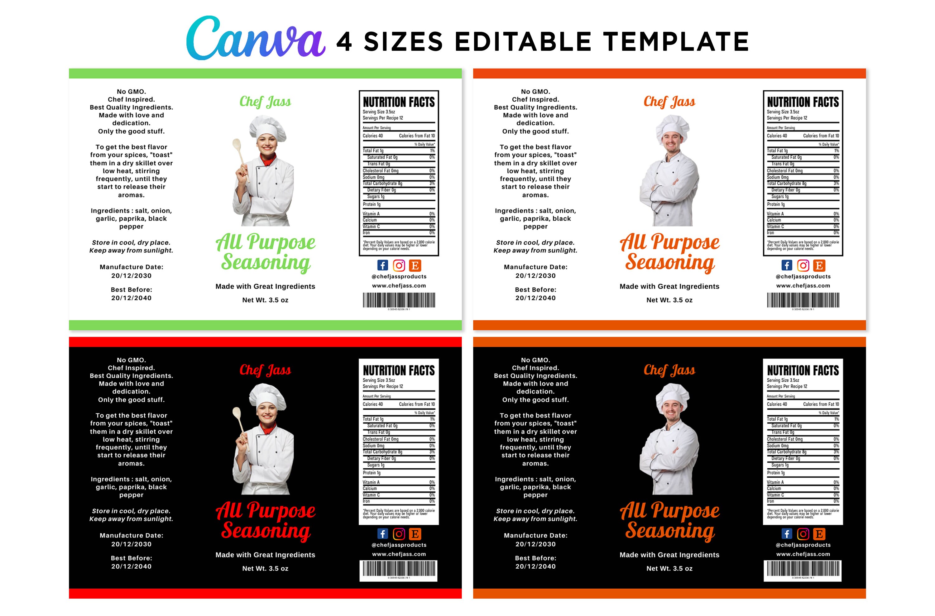 Chef Spice Labels, Custom Spice Label, Seasoning Labels, All Purpose ...