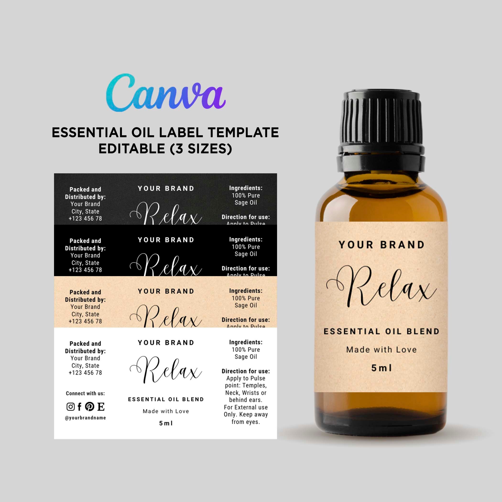 Printable Essential Oil Label, 5ml Essential Oil, 15ml Essential Oil ...