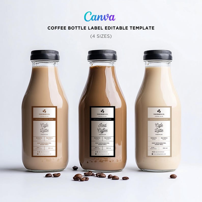 Premium Coffee Bottle Labels, Iced Coffee Labels, Cafe Latte Drink ...
