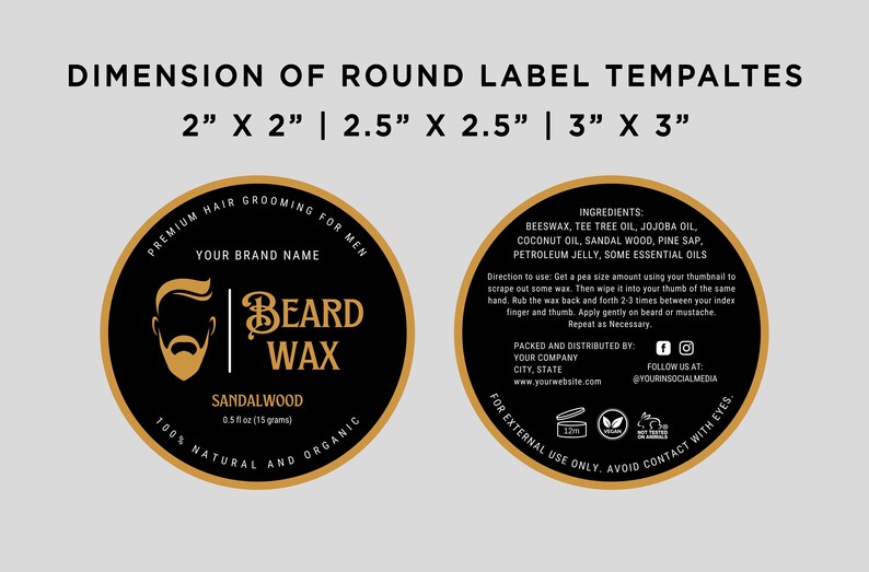 Printable Beard Wax Label Beard Balm Round Label Men Care - Etsy
