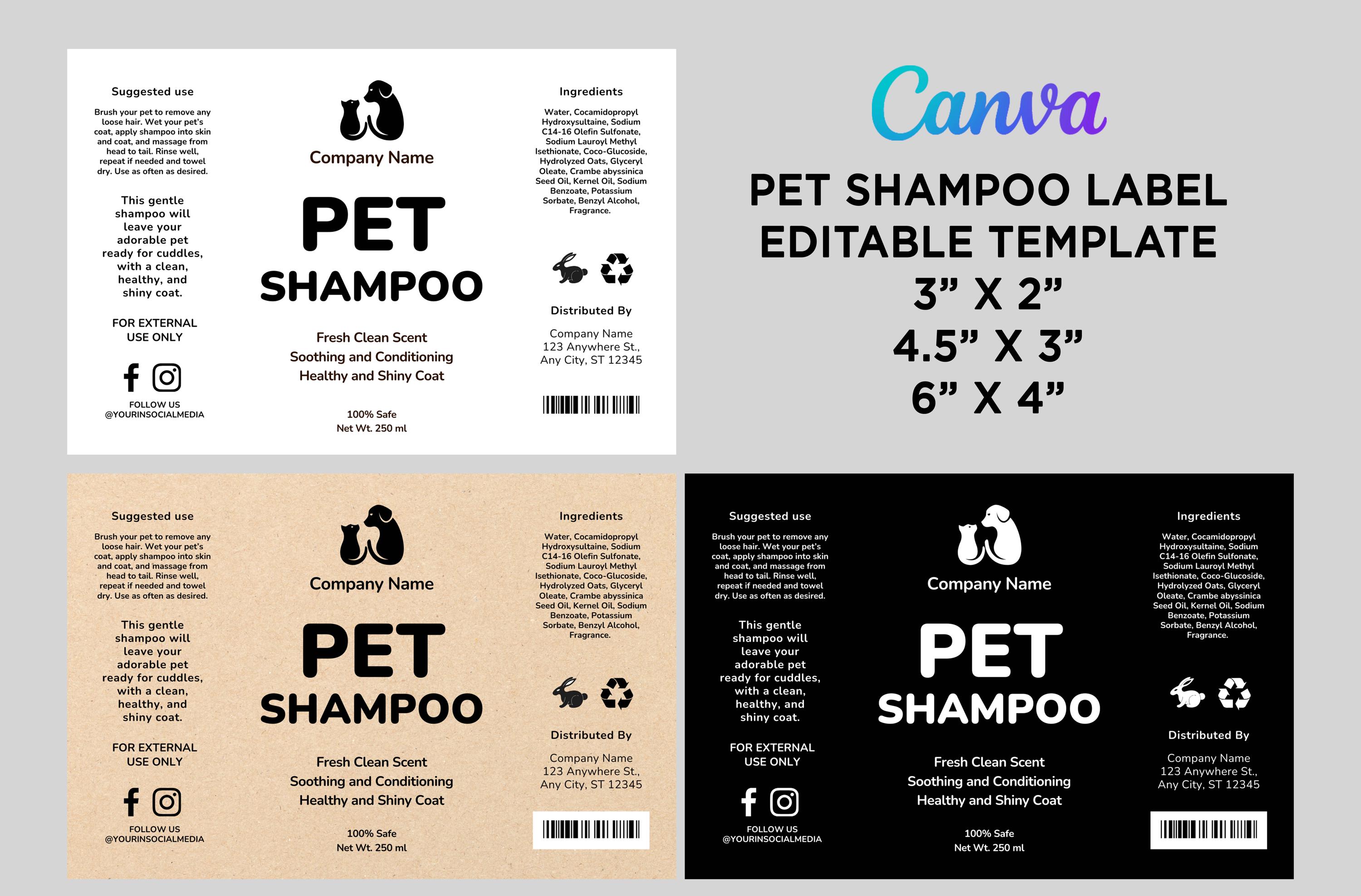 Editable Pet Shampoo Label Template: DIY Dog & Cat Grooming (canva ...