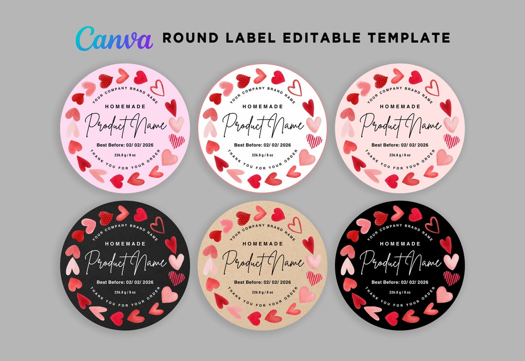 Valentines Round Label, Heart Labels, Circle Label Sticker, Valentines ...