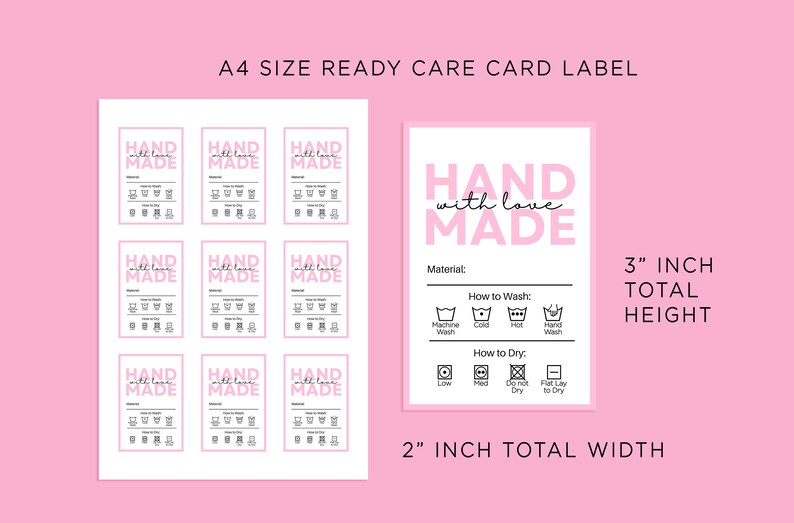 Instant Download Ready to Print A4 Handmade Care Card Labels - Etsy