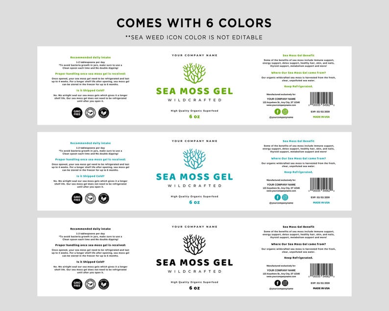 Sea Moss Label, Seamoss Labels, Sea Moss Gel Label, Sea Moss Labels ...