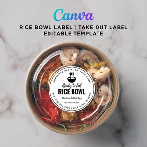 Printable Rice Bowl Label, Food Packaging Label, Take-out Label, Take ...