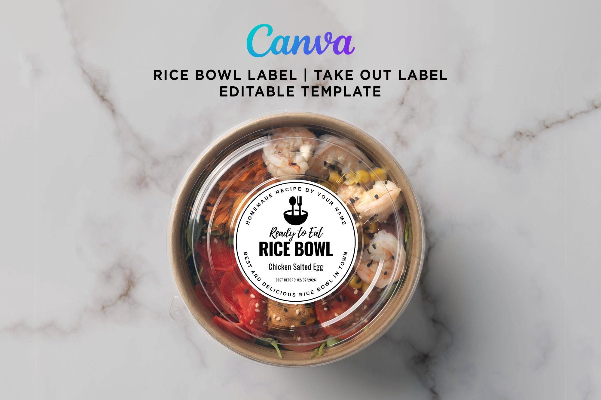 Printable Rice Bowl Label, Food Packaging Label, Take-out Label, Take ...