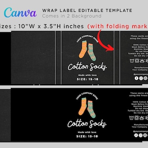 Printable Sock Wrap Labels, Black Cotton Socks Label Designs, Handmade ...