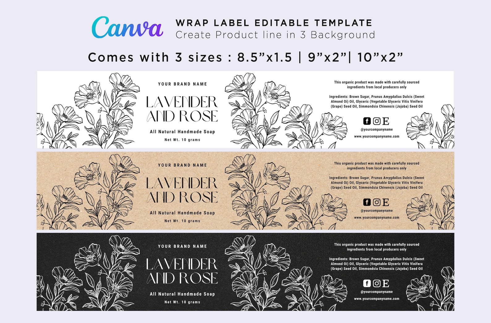 Printable Soap Label, Organic Artisan Soap Label, Custom Soap Wrap ...