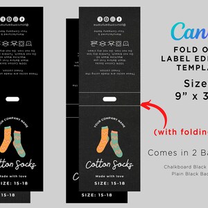 Printable Sock Wrap Labels, Black Cotton Socks Label Designs, Handmade ...
