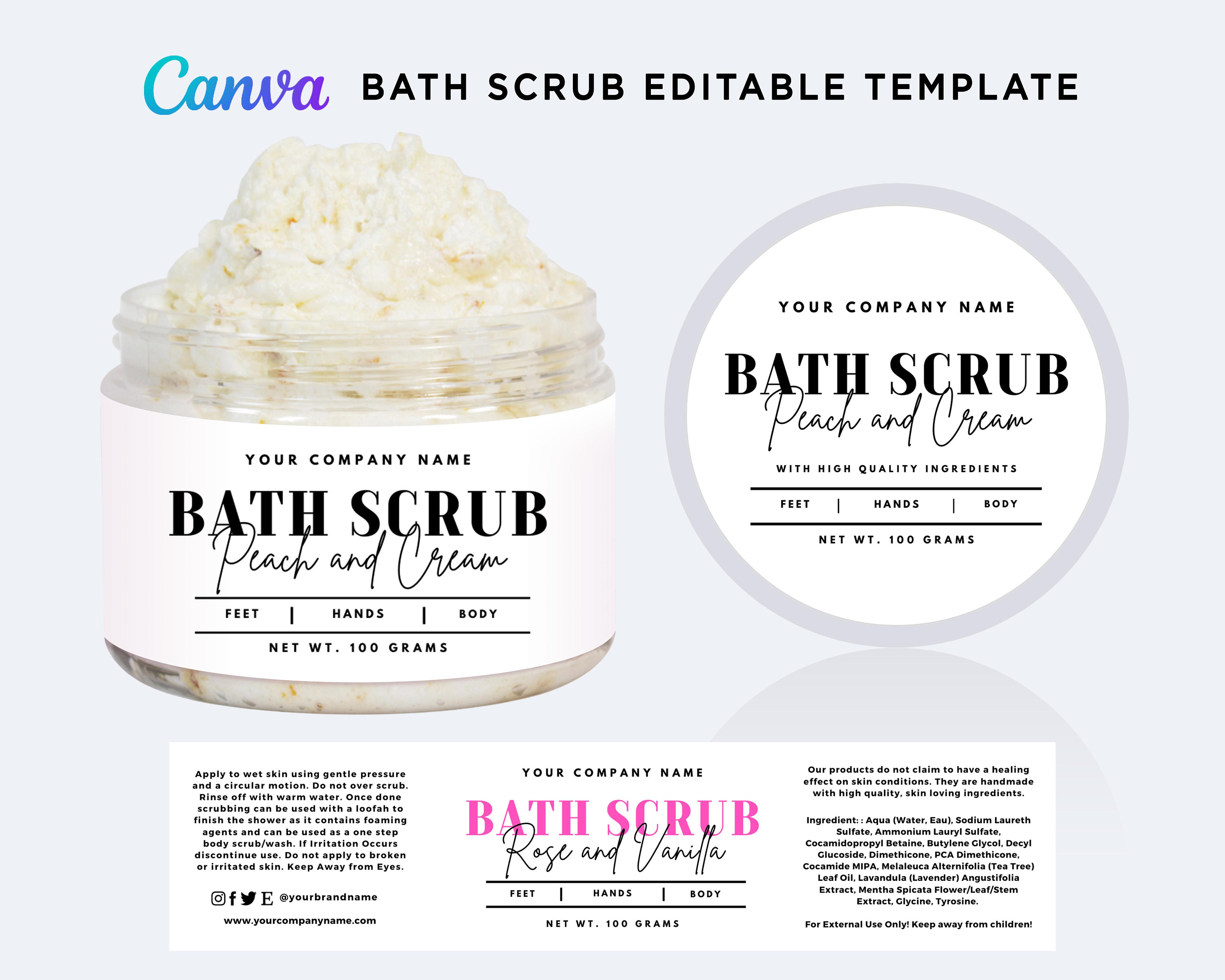 Bath Scrub Wrap Label Designs, Sugar Scrub Labels, Bath Body Scrub ...