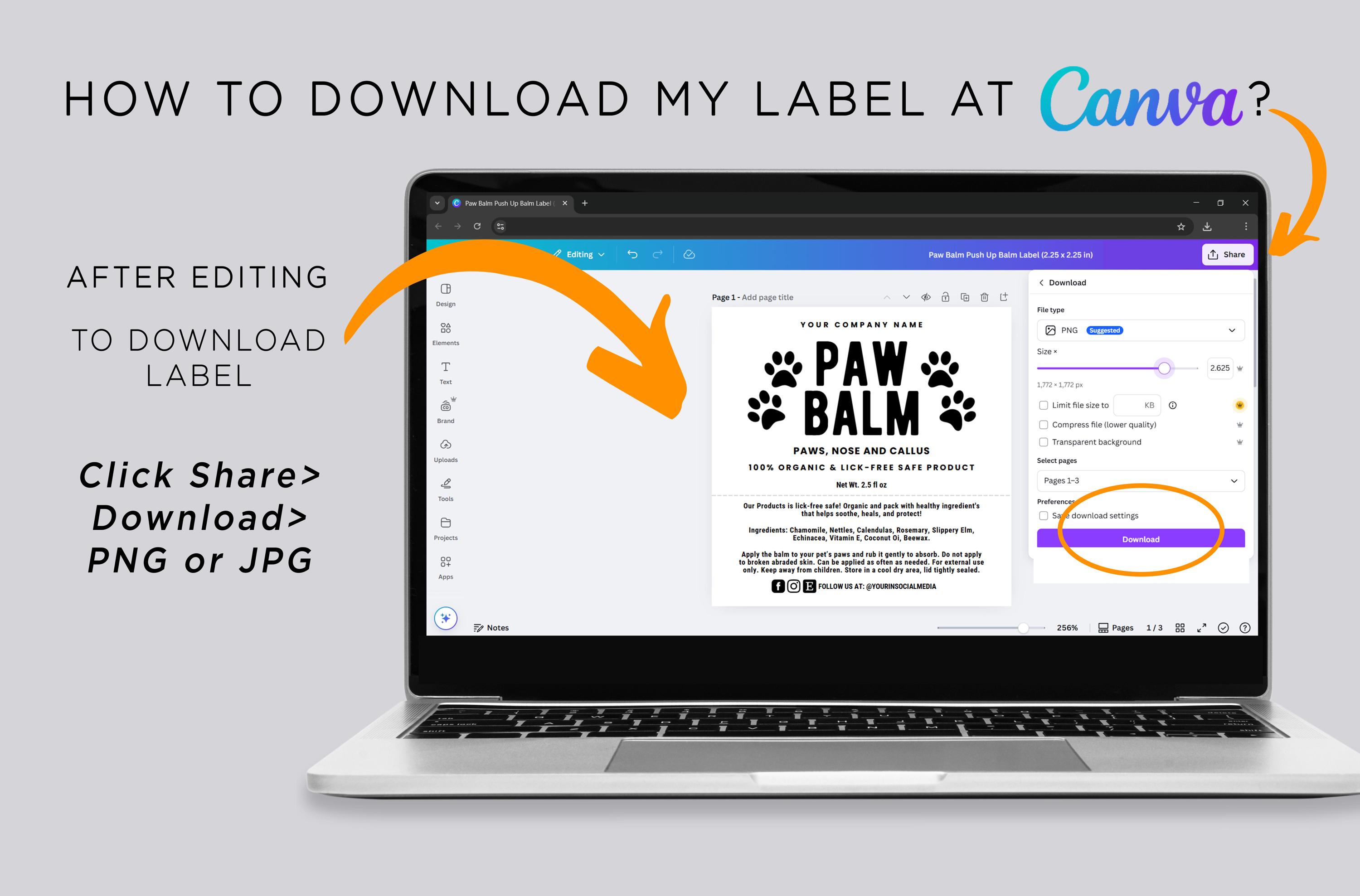 Custom Paw Balm Push up Label Template, Printable Pet Skin Soother ...
