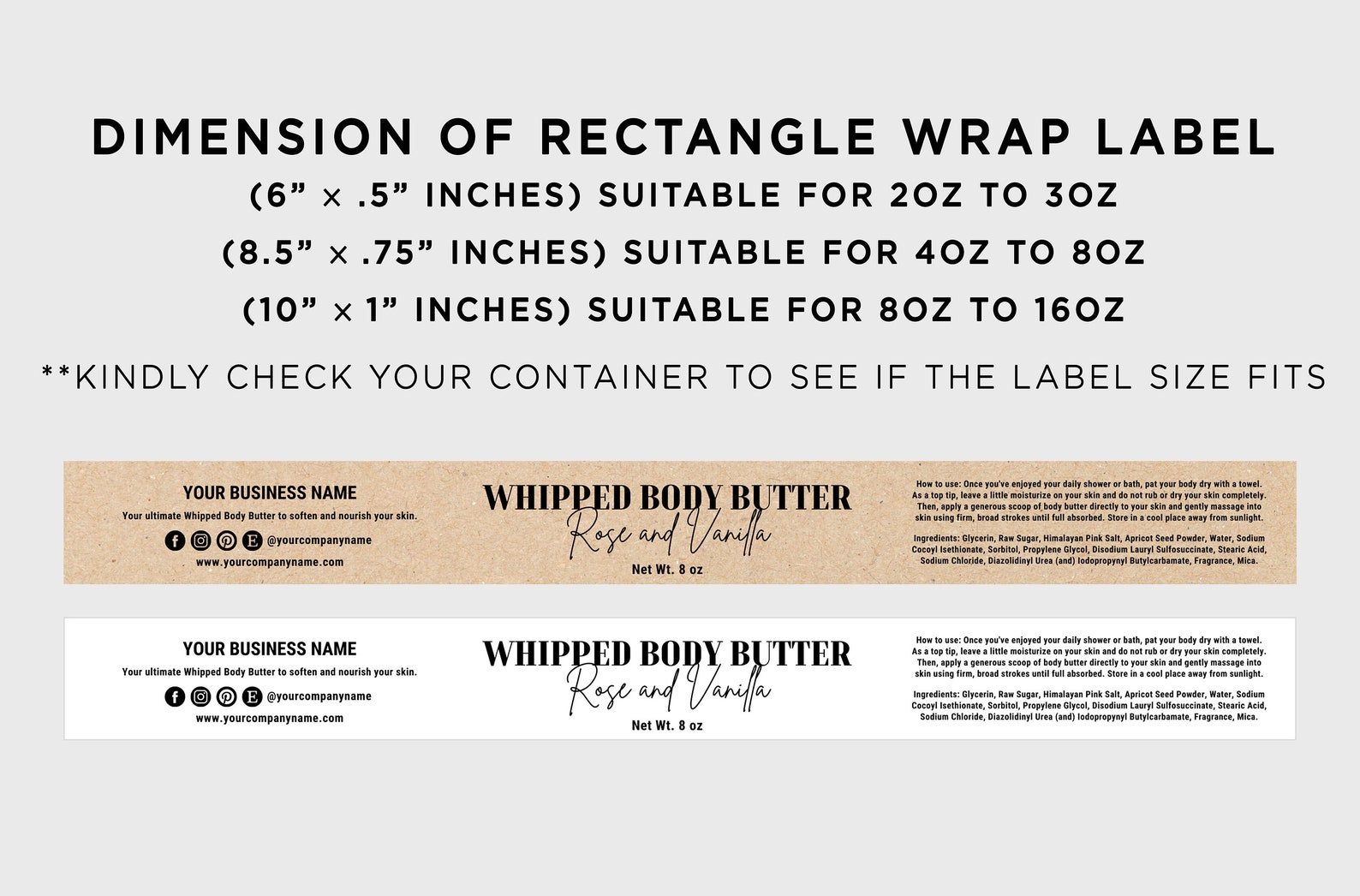 Printable Whipped Body Butter Wrap Label Low Profile Jars, Whipped Body ...