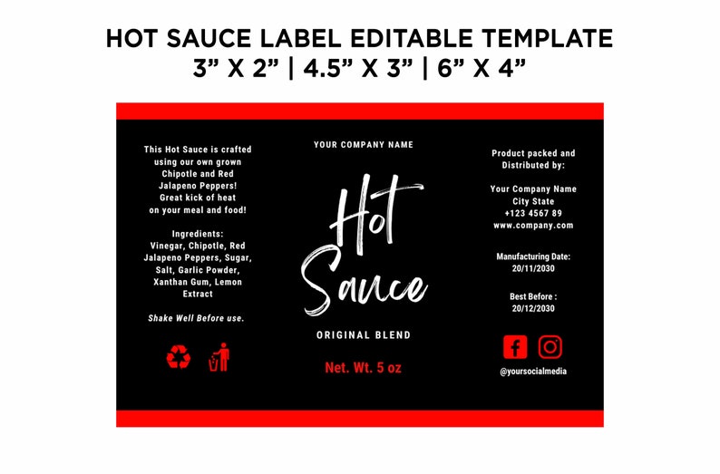 Editable Hot Sauce Label, Printable Hot Sauce Bottle Label, Hot Sauce ...