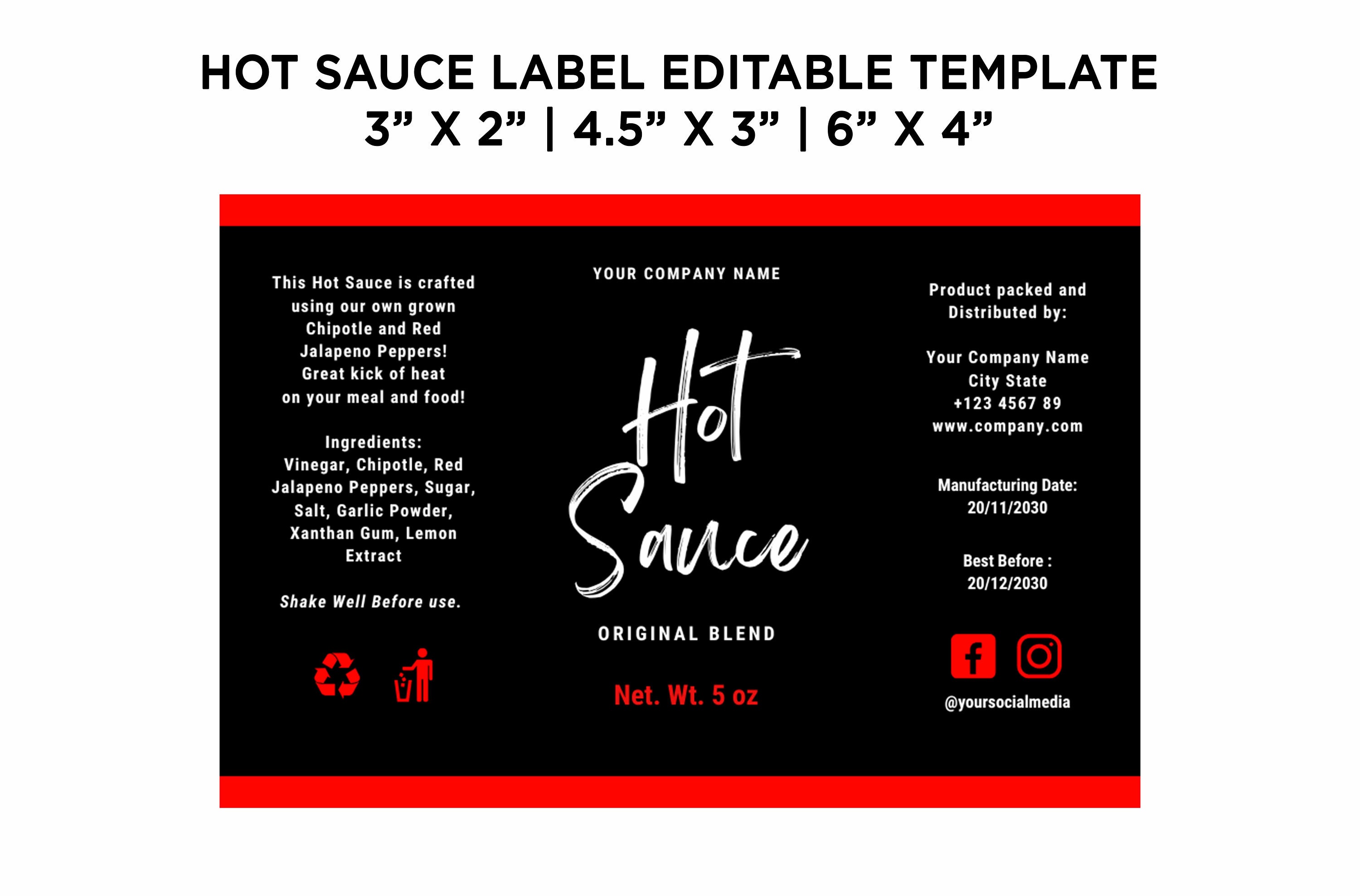Editable Hot Sauce Label, Printable Hot Sauce Bottle Label, Hot Sauce ...