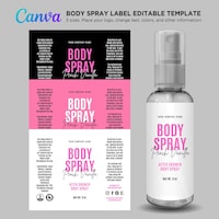 DIY Body Spray Label Templatem Bottle Label Design, Editable Canva ...